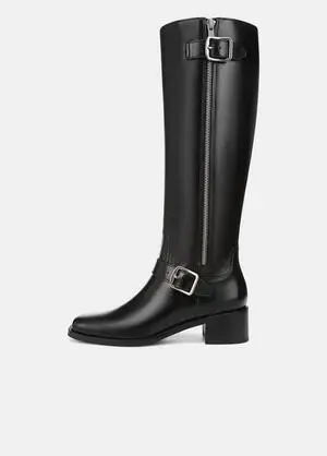 Vince Leighton Leather Knee-high Boots With Buckle And Zip Detail - Black
