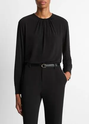 Vince Matte Jersey Gathered Blouse - Black