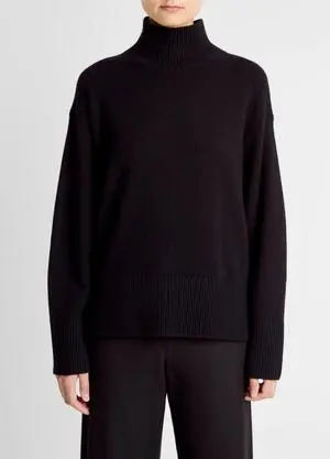 Vince Wool-cashmere Side-slit Turtleneck Sweater - Black