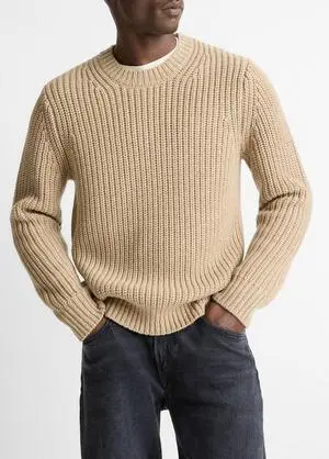 Vince Utility Shaker Merino Wool Sweater - Heather River Sand