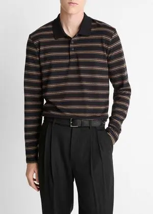 Vince Striped Cotton-blend Long-sleeve Polo Shirt