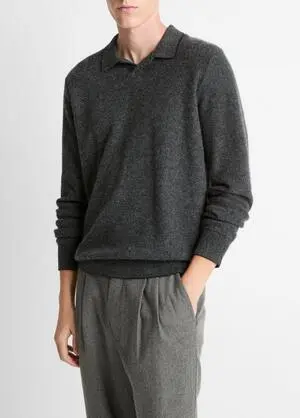 Vince Plush Cashmere Johnny-collar Sweater - Black/medium Heather Grey
