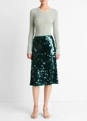 Vince Sequined Bias Cut Midi Skirt - Juniper