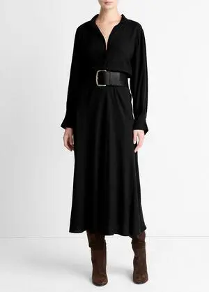 Vince Crepe Collar-stand Shirt Dress - Black