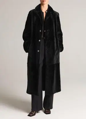 Vince Vince Shearling Long Coat Black