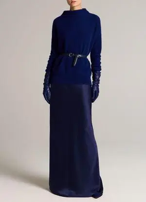 Vince Satin Bias Column Skirt - Dark Azure