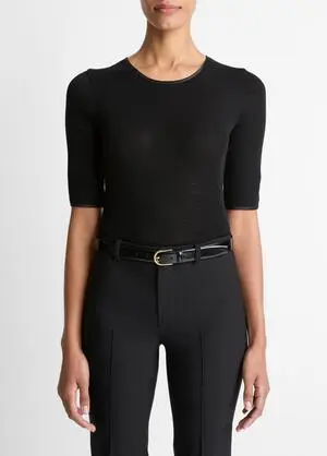 Vince Satin-trim Wool Elbow-sleeve T-shirt - Black