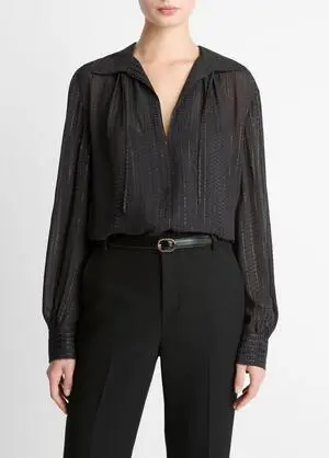 Vince Metallic Stripe Gathered Blouse