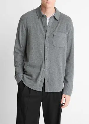 Vince Knit Cotton-blend Button-front Shirt - Medium Heather Grey
