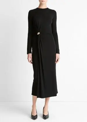 Vince Long-sleeve Wool-blend Dress With Gold-tone Hardware