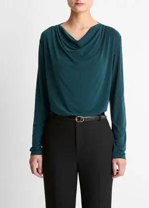 Vince Matte Jersey Cowl Neck Top - Juniper