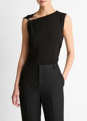 Vince Cinched-shoulder Wool-blend Sleeveless Top