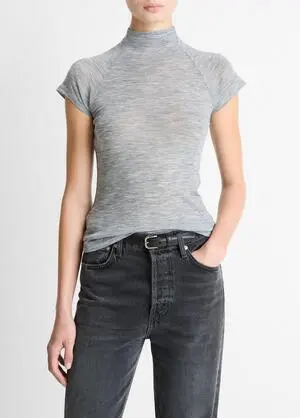 Vince Wool Raglan Cap-sleeve Mock Neck Top - Heather Thistle
