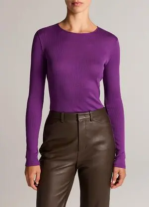 Vince Ribbed Pima Cotton Long-sleeve T-shirt - Violette