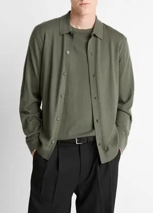 Vince Featherweight Merino Wool-cashmere Button-front Sweater Shirt - Sycamore