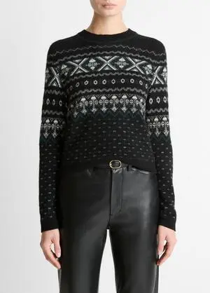 Vince Fair Isle Plush Cashmere Sweater - Black/white Combo