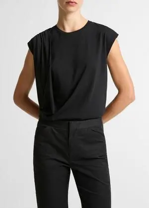 Vince Pima Cotton-blend Draped Relaxed Top - Black