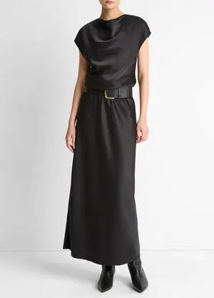 Vince Draped Satin Cowl Neck Maxi Dress - Black