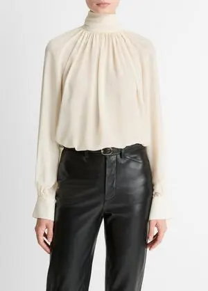 Vince Gathered Draped-neck Crepe Blouse