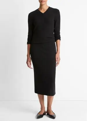 Vince Ribbed Midi Skirt - Black