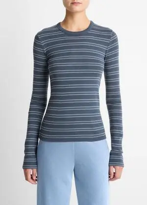 Vince Striped Long Sleeve T-shirt In Pima Cotton Blend