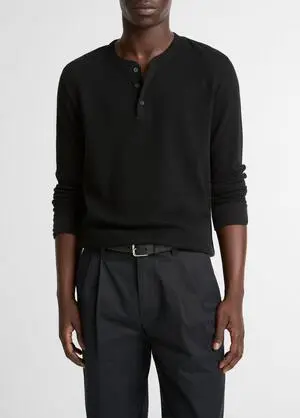 Vince Jacquard-rib Cotton Henley - Black