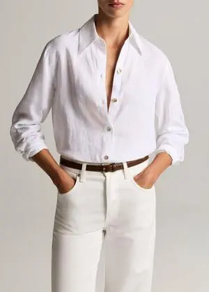 Vince Linen Button-front Shirt With Exaggerated Collar - Optic White