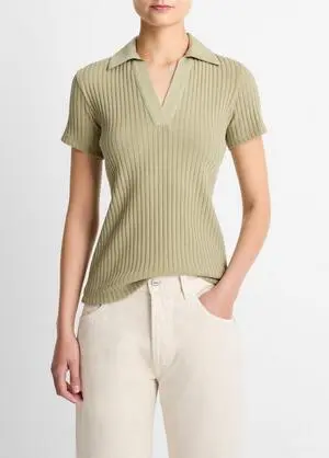 Vince Ribbed Cotton-blend Polo Shirt - Olive Stone
