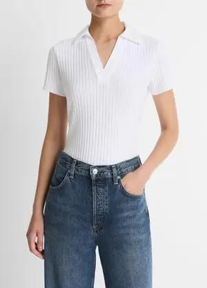 Vince Ribbed Cotton-blend Polo Shirt - Optic White