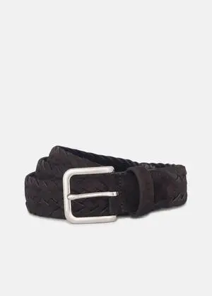 Vince 35mm Woven Suede Belt - Chocolate/palladium