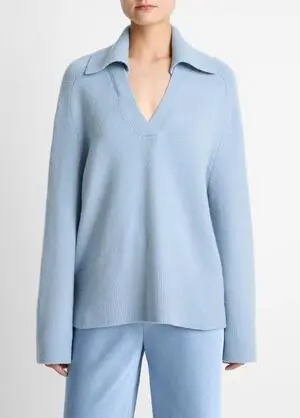 Vince Oversized Wool & Cashmere-blend Polo Sweater - Pacific