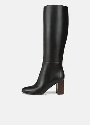 Vince Elora Leather Knee High Block Heel Boots - Black