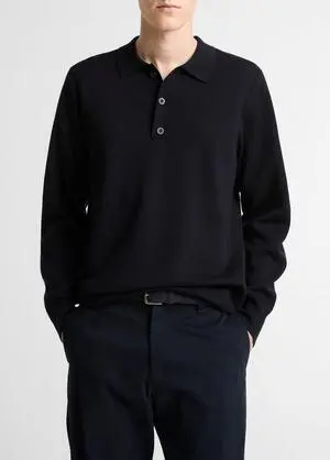 Vince Italian Merino Wool Milano Polo Sweater - Coastal Blue