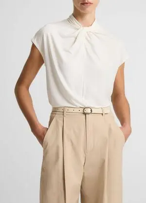 Vince Twist-neck Matte Jersey Cap-sleeve Top - Bone