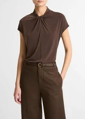 Vince Twist-neck Matte Jersey Cap-sleeve Top - Dark Bark
