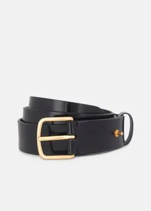 Vince 32mm Smooth Leather Belt With Gold Tone Hardware - Black