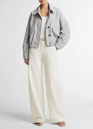 Vince Italian Cotton Utility Double-waist Wide-leg Pant - Bone
