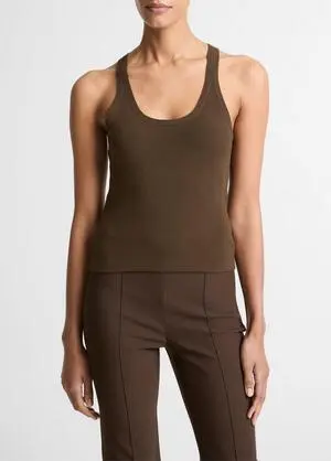Vince Milano-stitch Scoop-neck Sweater Tank - Dark Bark