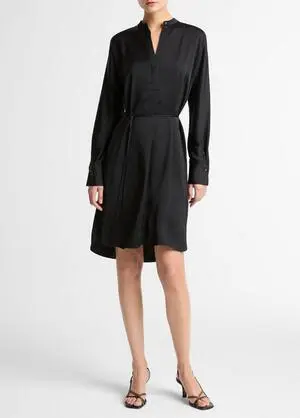 Vince Matte Satin Band-collar Shirt Dress - Black