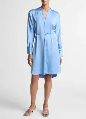 Vince Matte Satin Band-collar Shirt Dress - Hydra