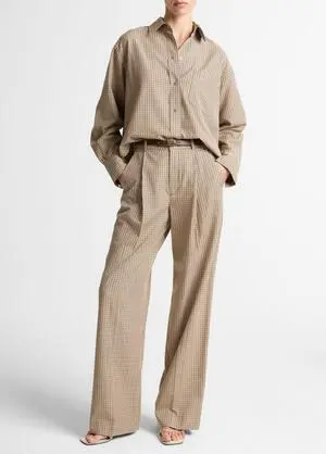 Vince Camille Checked Cotton-blend Wide-leg Trousers - Light Wheatstone Check