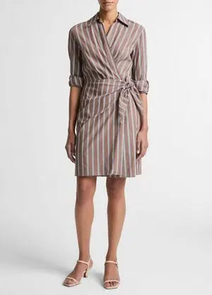 Vince Striped Cotton-blend Wrap Dress - Brown Multi