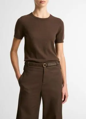 Vince Wool & Cashmere-blend Short-sleeve Sweater - Dark Bark
