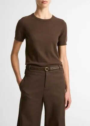 Vince Wool & Cashmere-blend Short-sleeve Sweater - Dark Bark