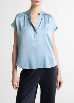 Vince Silk Gathered Cap-sleeve Blouse - Del Mar