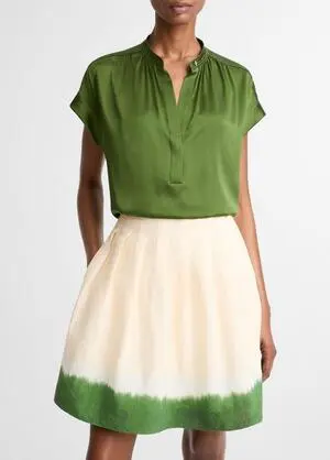 Vince Silk Gathered Cap-sleeve Blouse - Herb