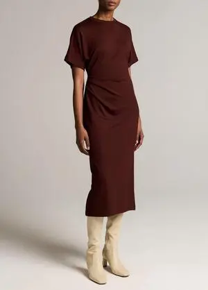 Vince Ruched Side Knit Short Sleeve Midi Dress - Black Rose