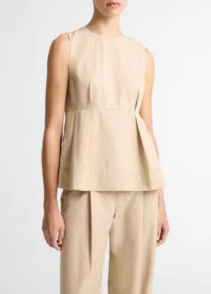Vince Cotton-blend Pleated Peplum Top - Wheatstone