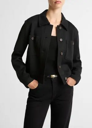 Vince Ponte Knit Cropped Jacket With Oversized Buttons - Black