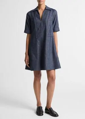 Vince Cotton-linen Chambray A-line Dress - Indigo